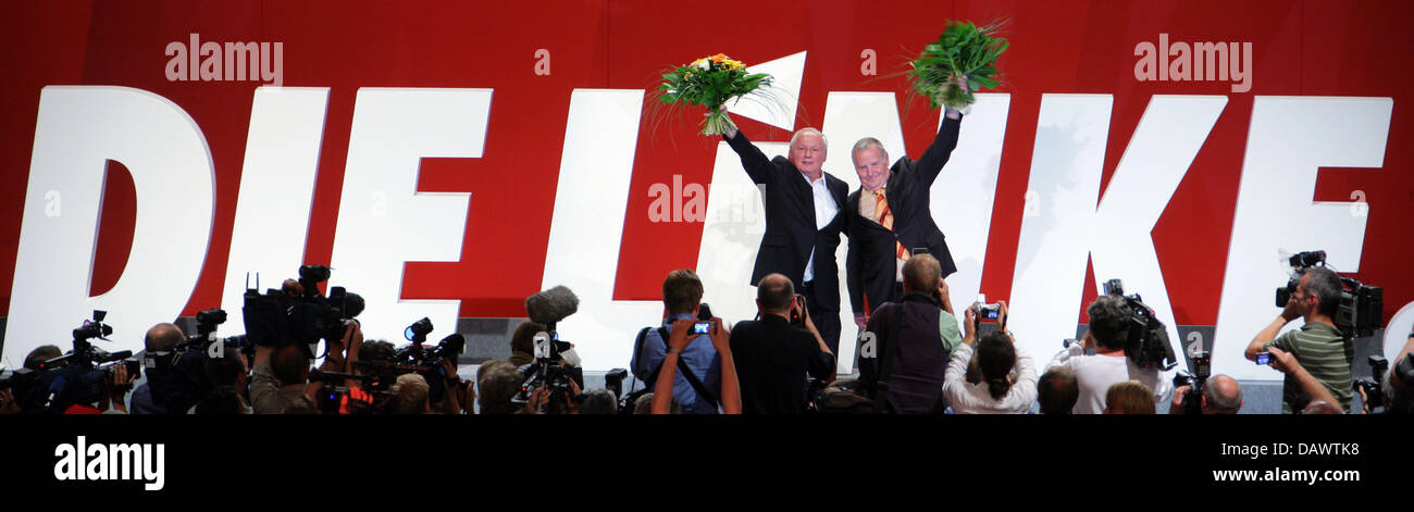 Joint chair of new Left Party Oskar Lafontaine (L) and Lothar Bisky (R ...