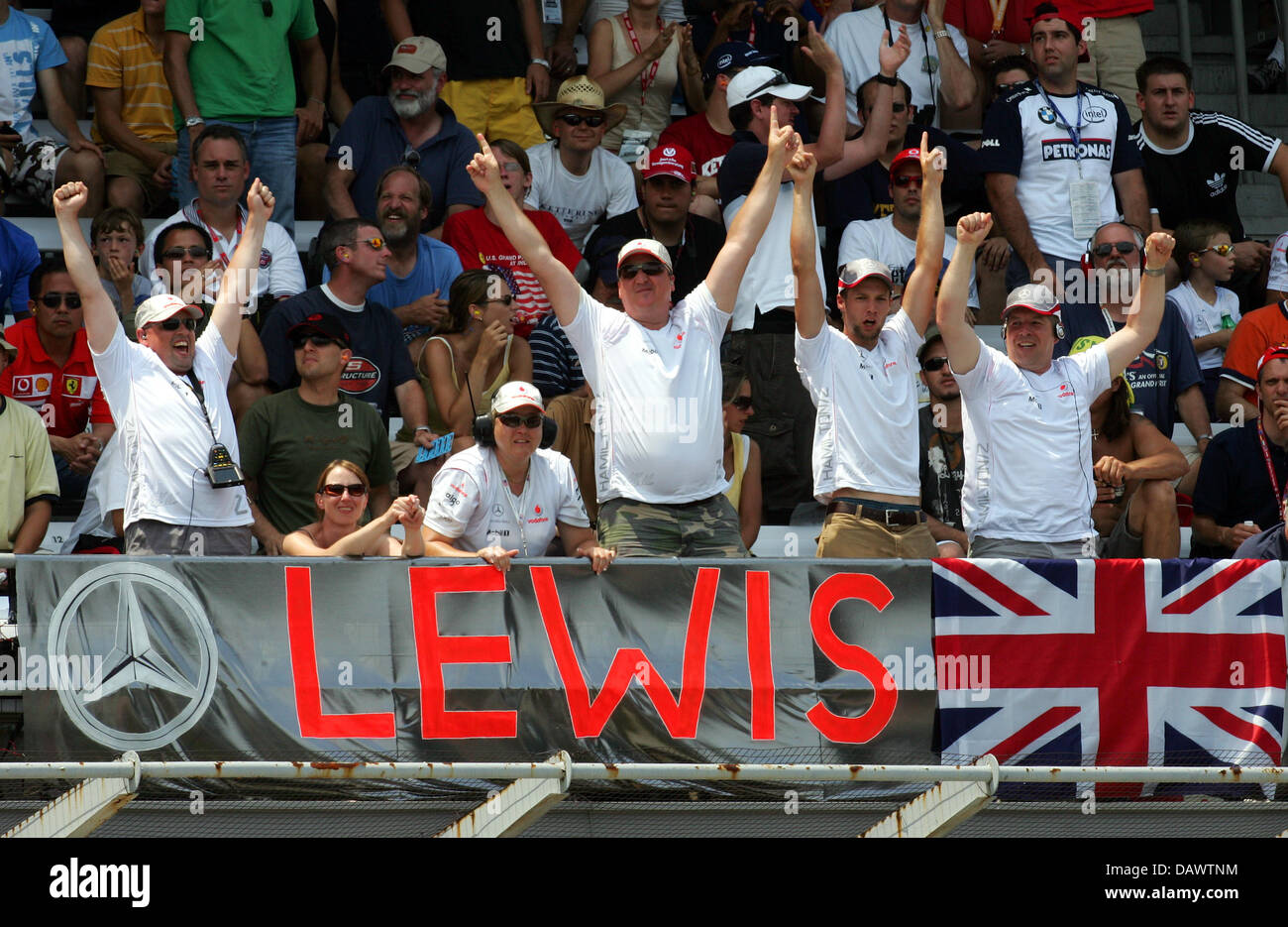 Fans of British Formula One rookie Lewis Hamilton of McLaren Mercedes ...