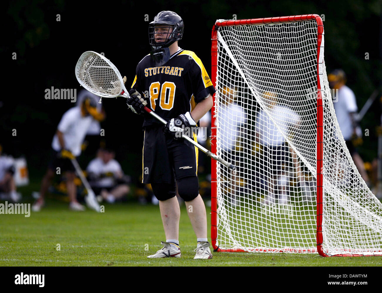 A goal keeper pictured in front of his goal at the German Lacrosse ...