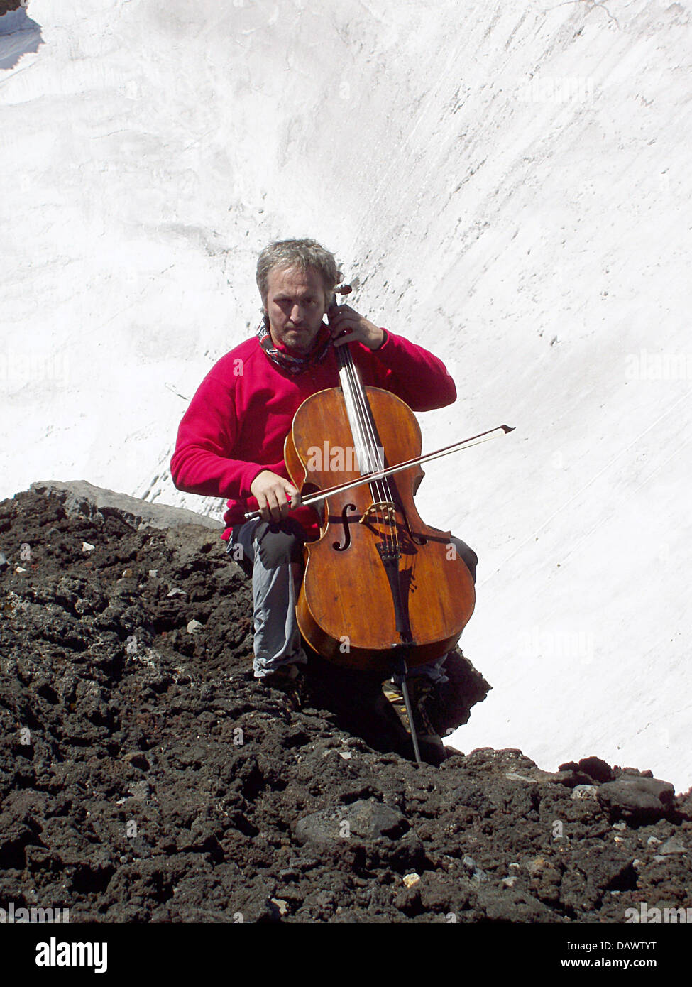 Italian cello player Mario Brunello plays on the 3776 metre high Summit ...