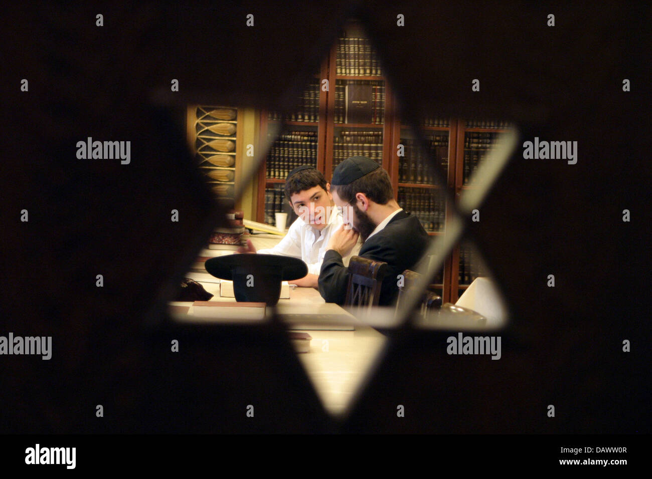 Two Students and prospective rabbis study at the Jeschiwa Talmud ...