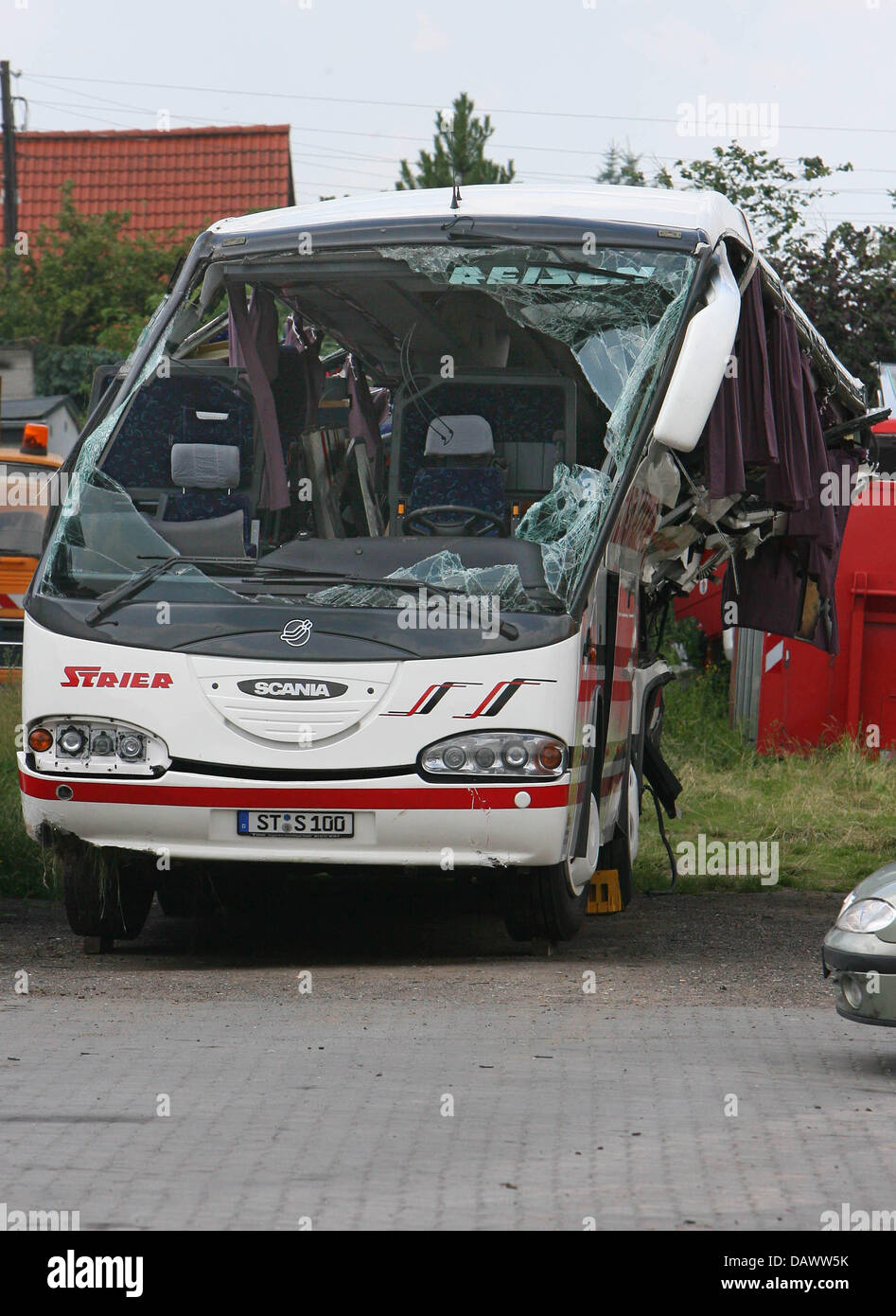 The photo shows the destroyed coach, which crashed heavily on German ...