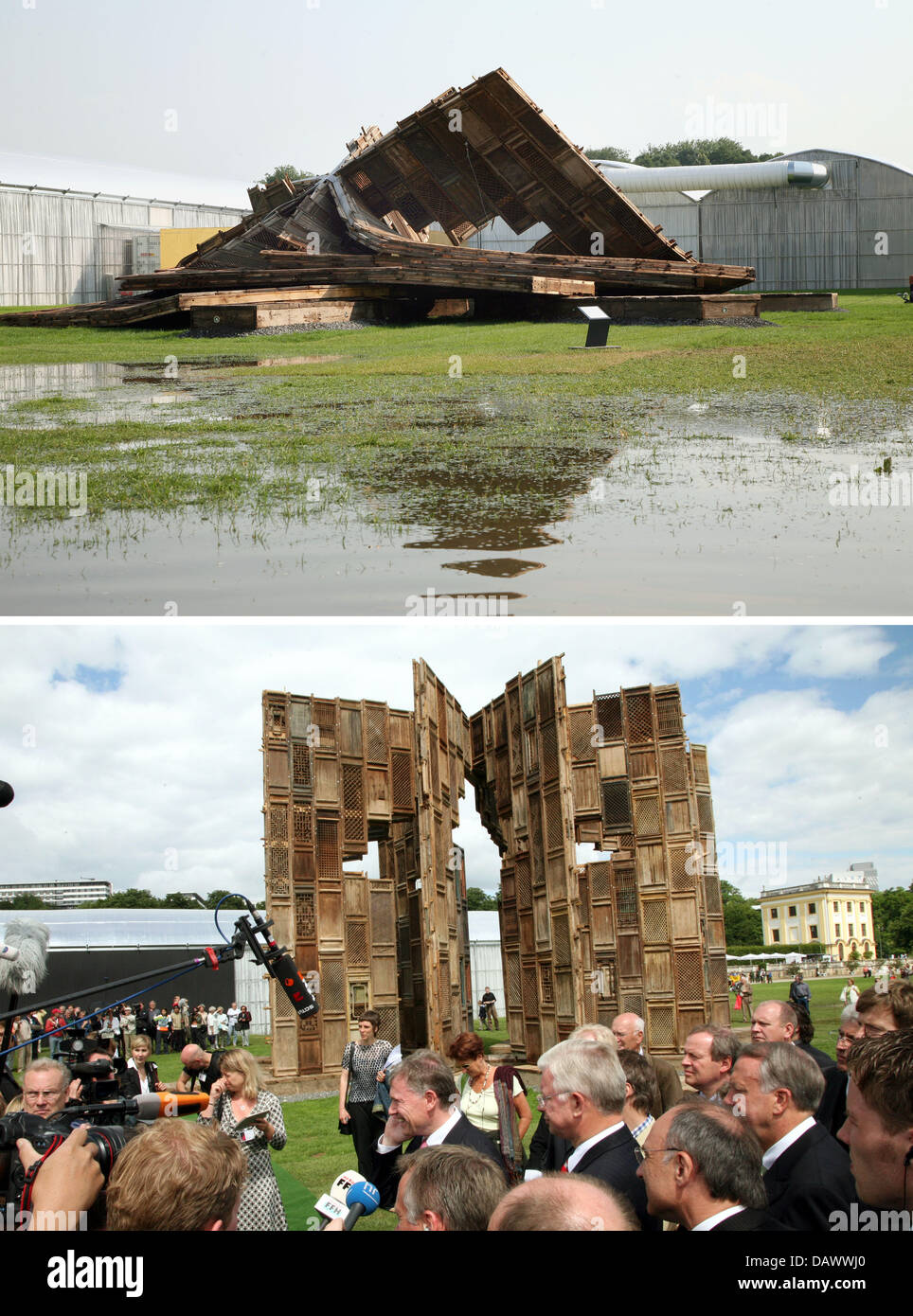 The combo picture shows the artwork 'Template' by Chinese artist Ai Weiwei before (bottom) and ...