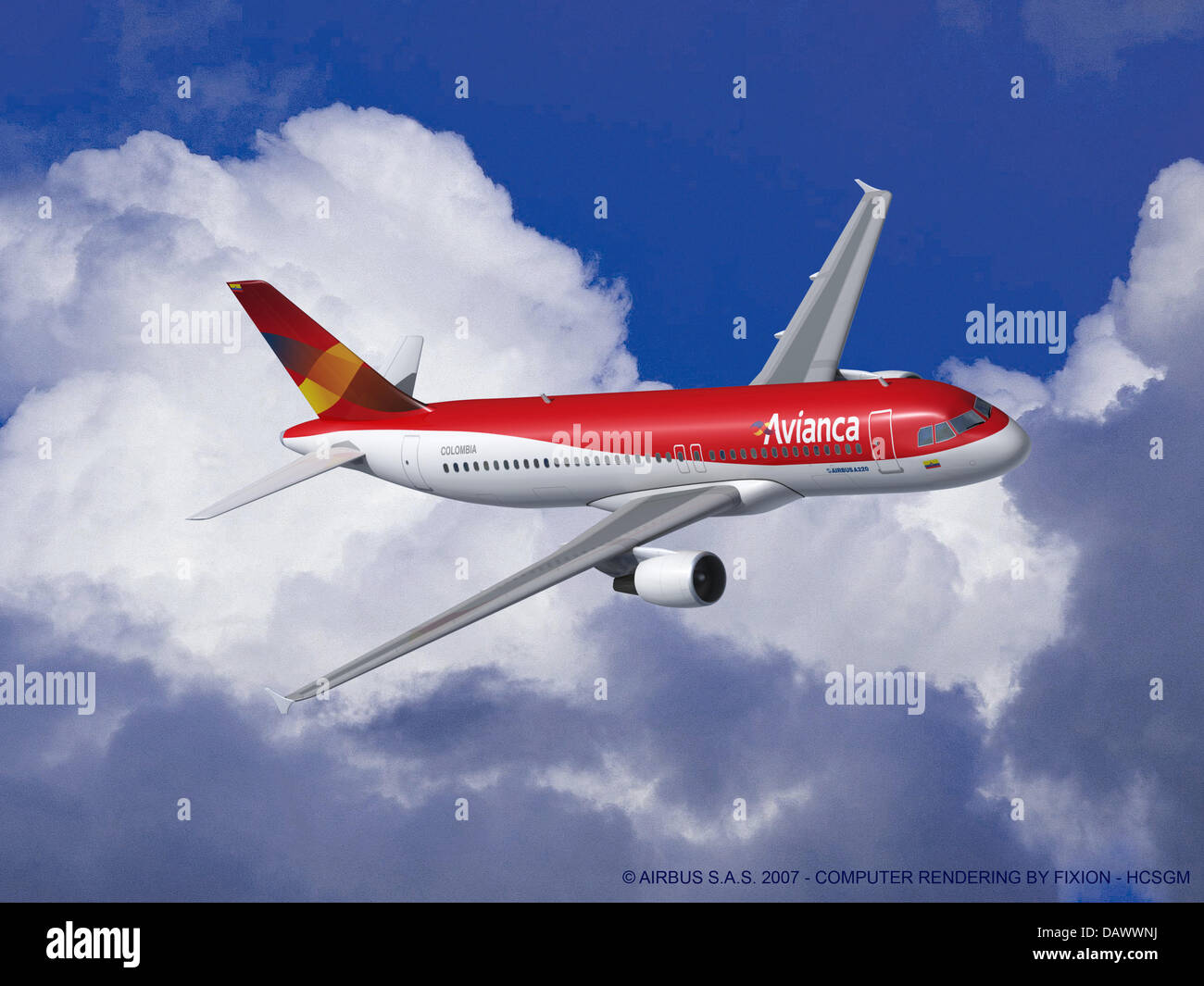 The illustration shows an Airbus A320 in colours of Colombian airline ...