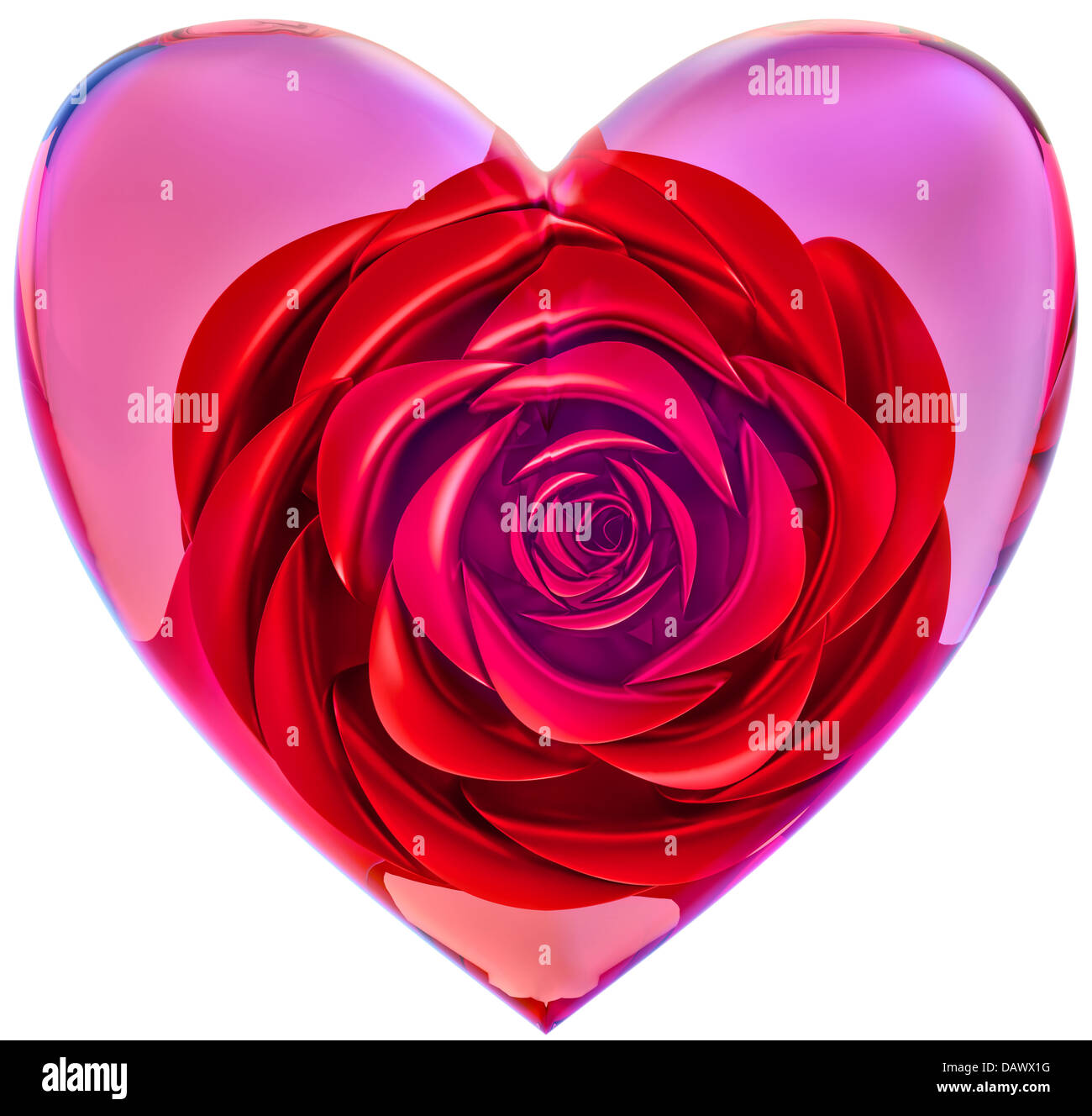 red rose in glass heart for Valentine's Day Stock Photo - Alamy