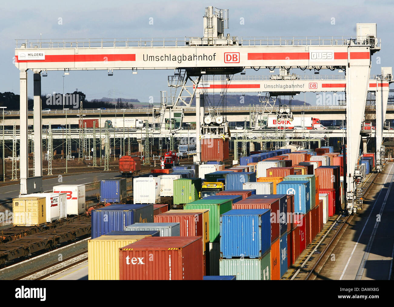 Freight containers are pictured at a handling station of the Deutsche ...