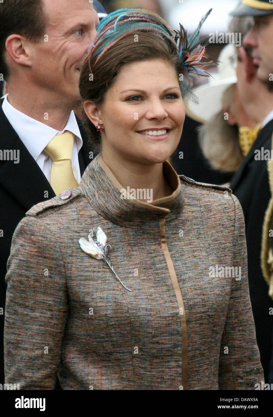 The Swedish Crown Princess Victoria is pictured at the harbour in ...