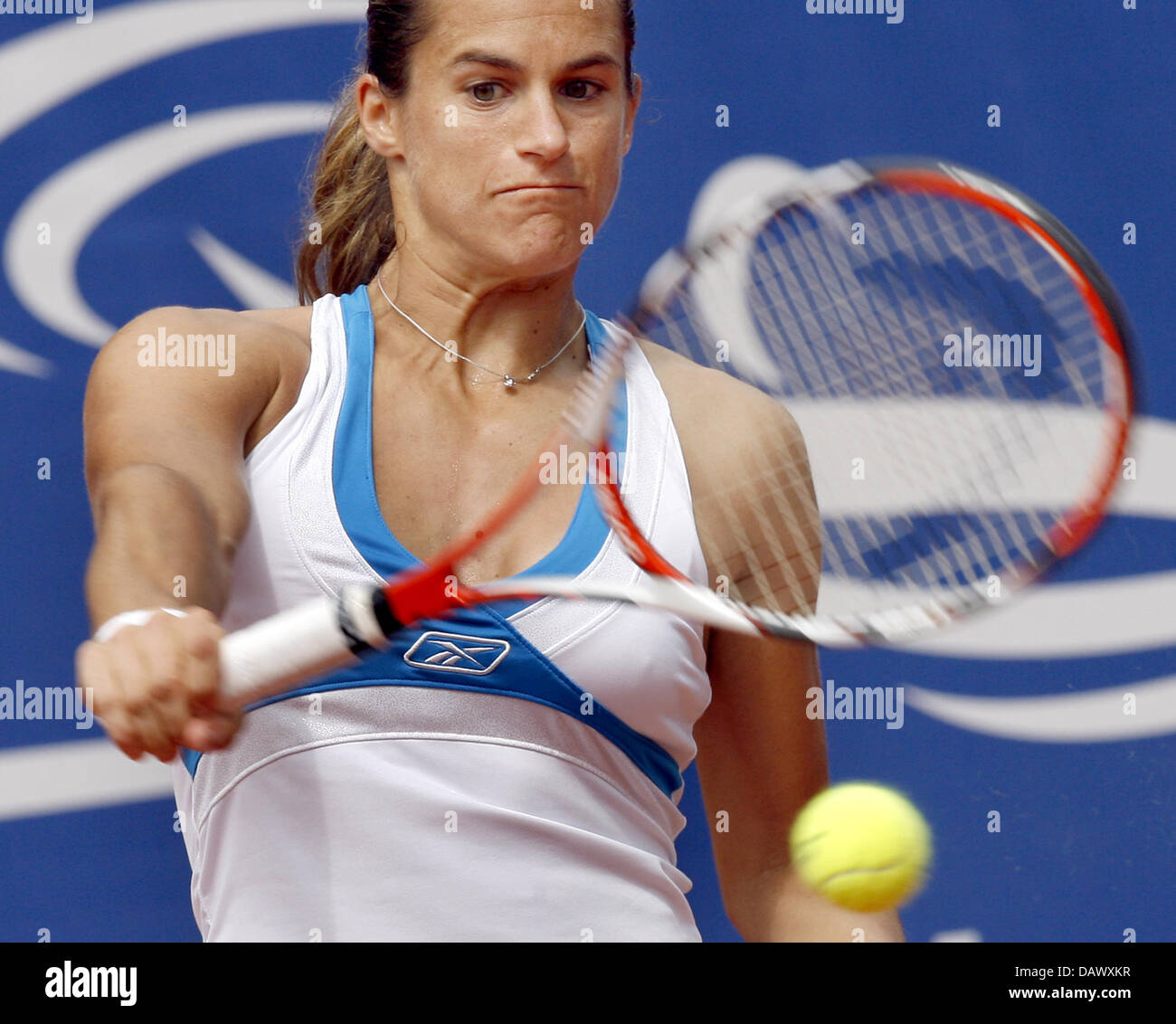 French tennis pro Amelie Mauresmo smashes a backhand durgin her match ...