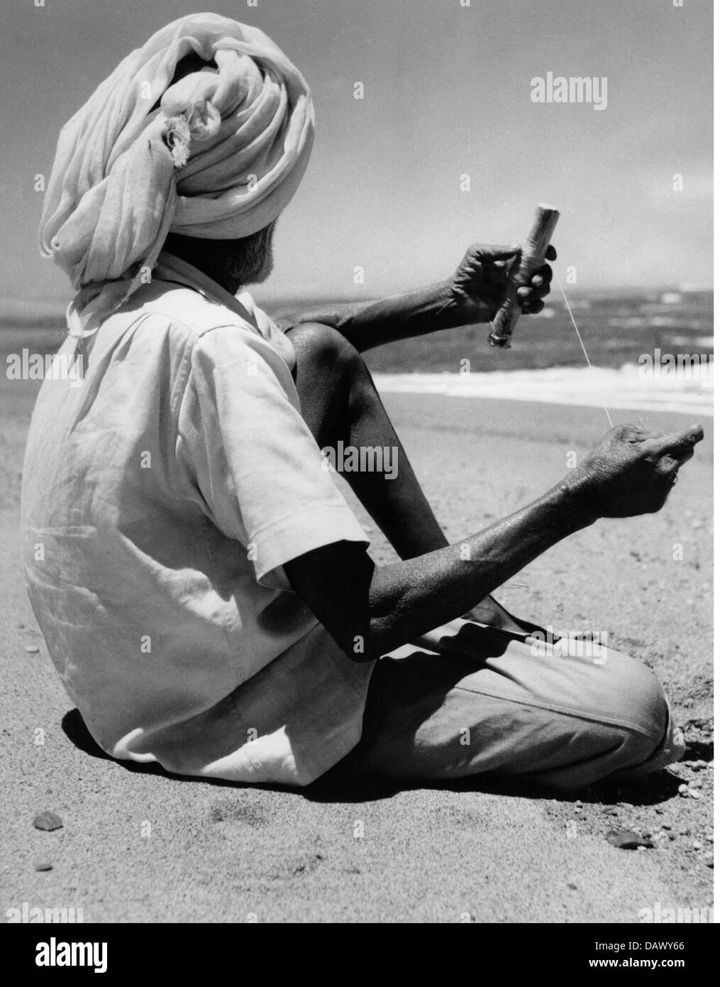 geography / travel, Fiji, people, native man fishing on the beach ...