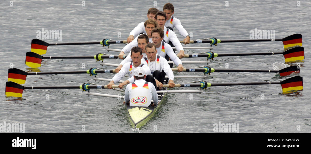 The crew of the German eight-men scull is pictured during the training ...