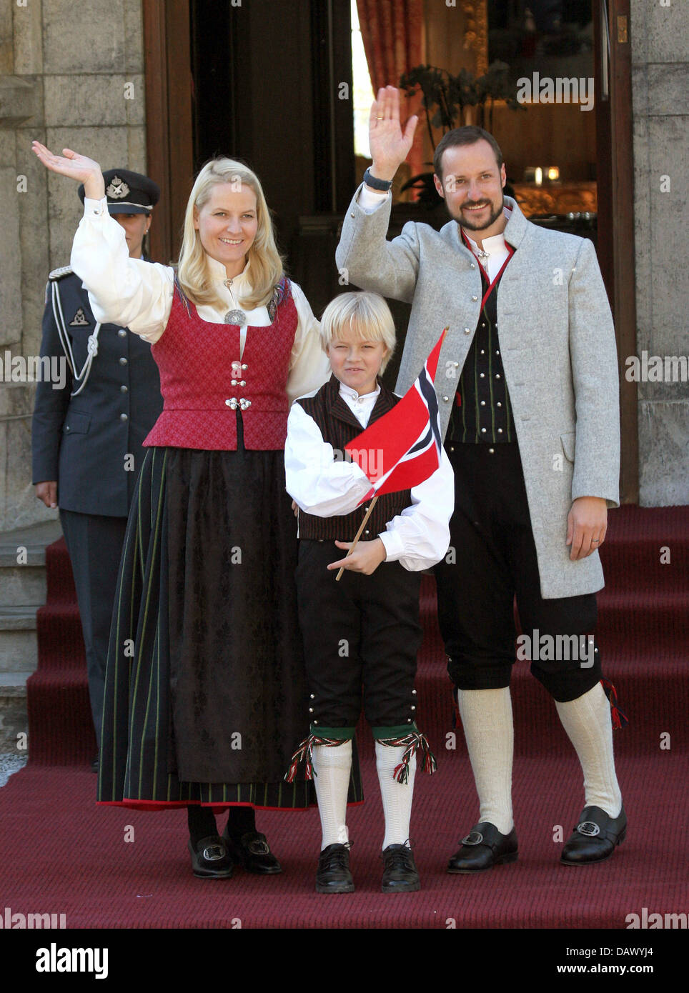 Crown Prince Haakon (R), Crown Princess Mette-Marit and her son Marius ...