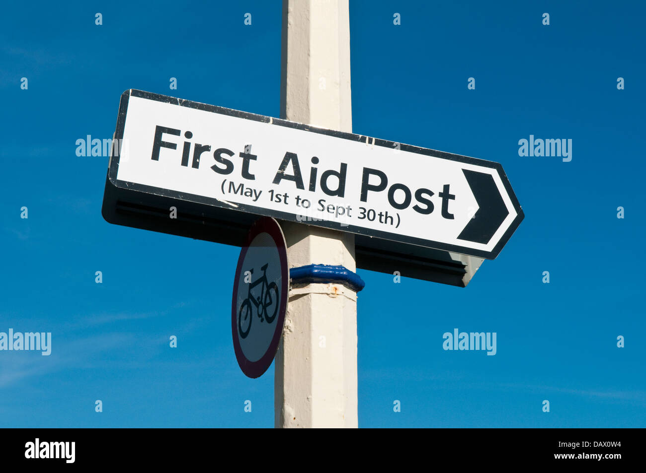 Sign for a First Aid Post on Eastbourne seafront with limited yearly ...