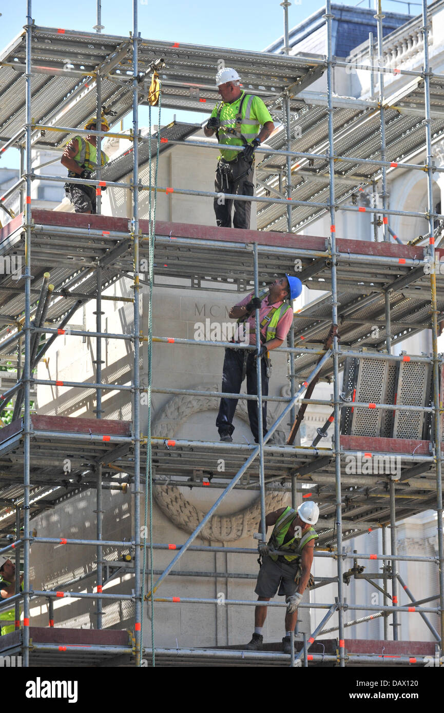 Whitehall, London, UK. 19th July 2013. Workmen start to remove the ...