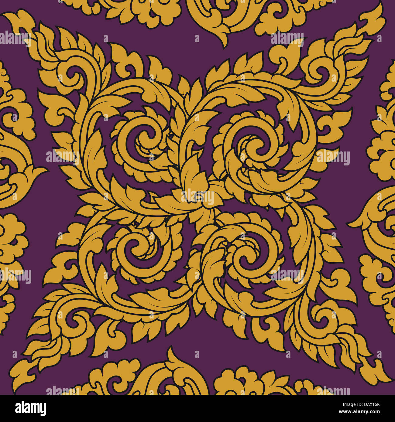 Seamless pattern baroque yellow with purple background Stock Photo - Alamy
