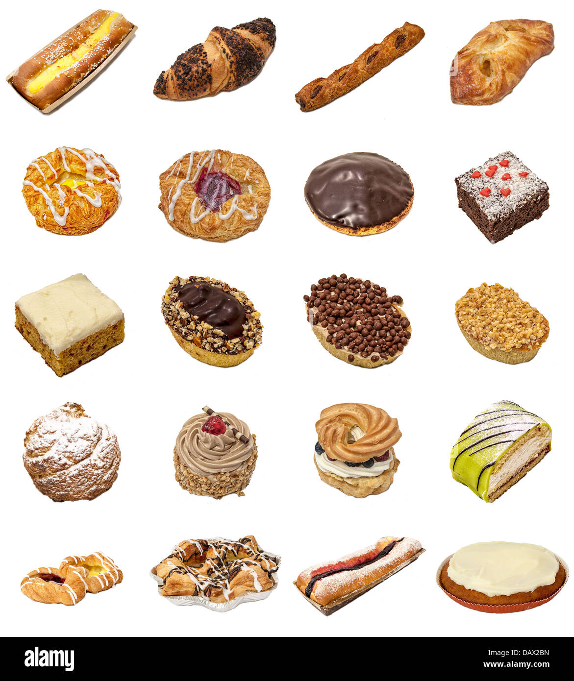 A selection of freshly baked cakes isolated on a white background Stock ...
