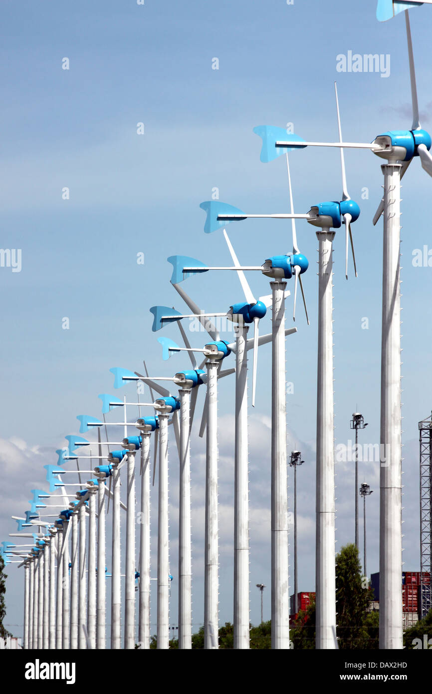 Wind turbines produce electricity for energy and the environment Stock ...