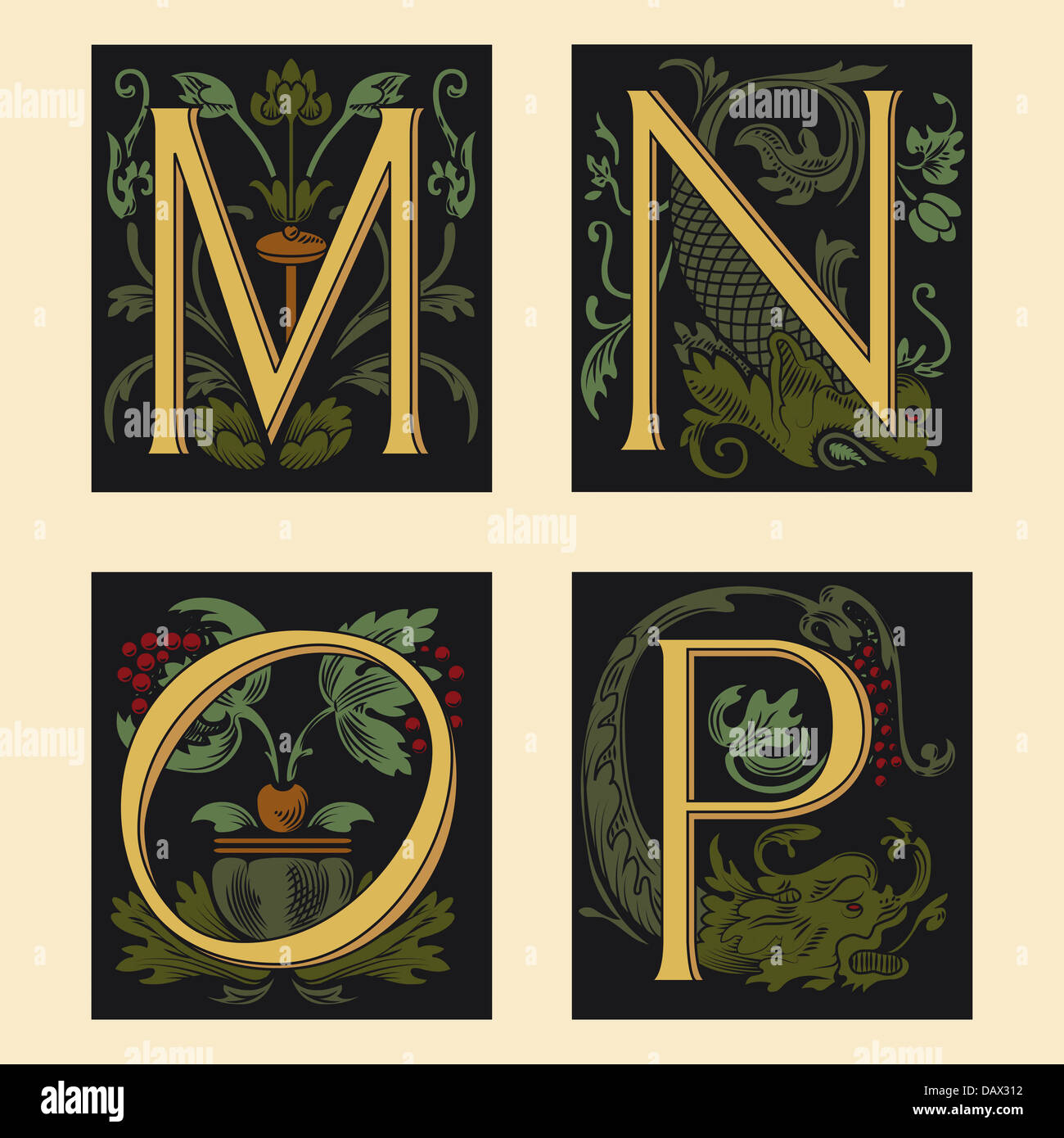 Illuminated manuscript alphabet hi-res stock photography and images - Alamy