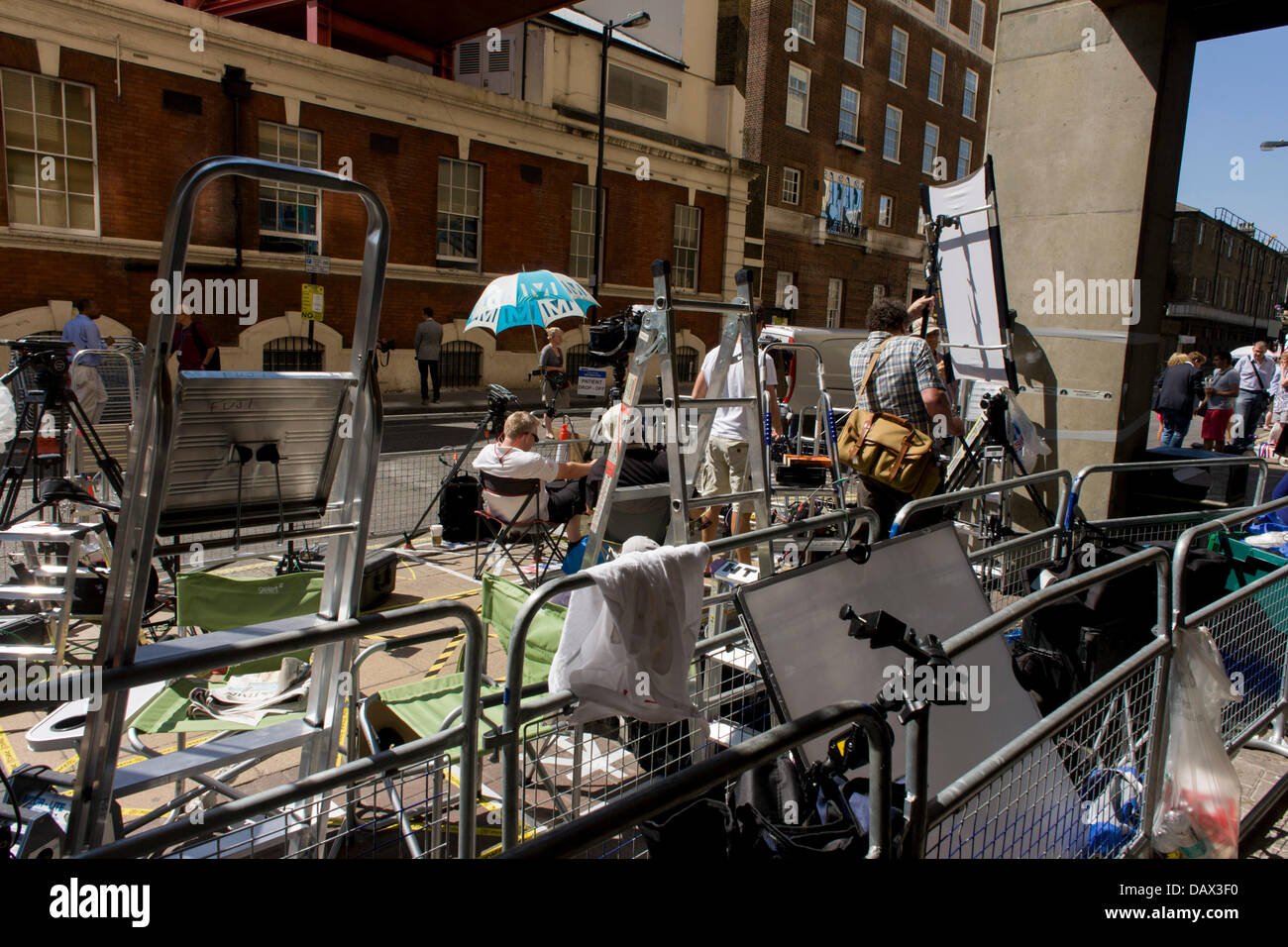London 19th July 2013: Media village behind railings as tension mounts ...
