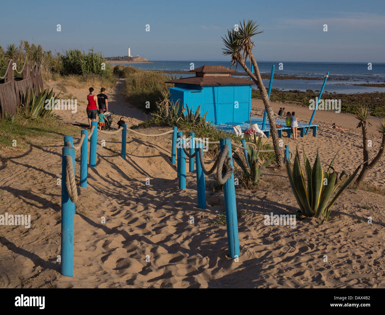Tourists at the beach at Zahore, near Cape Trafalgar in the Costa de la ...