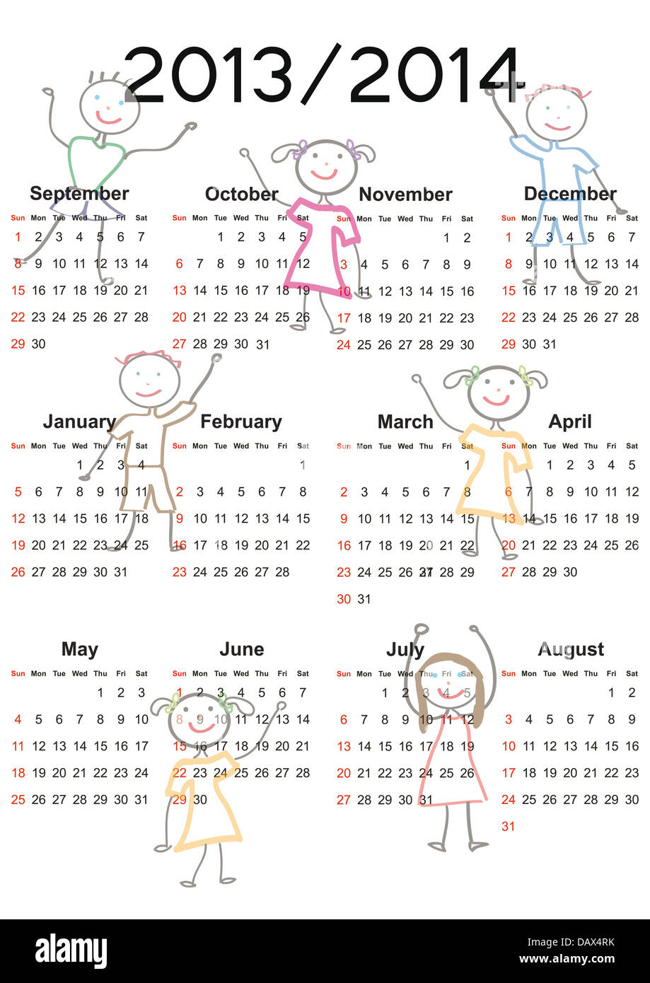 Simple calendar on new school year 2013 and 2014 with happy kids Stock ...