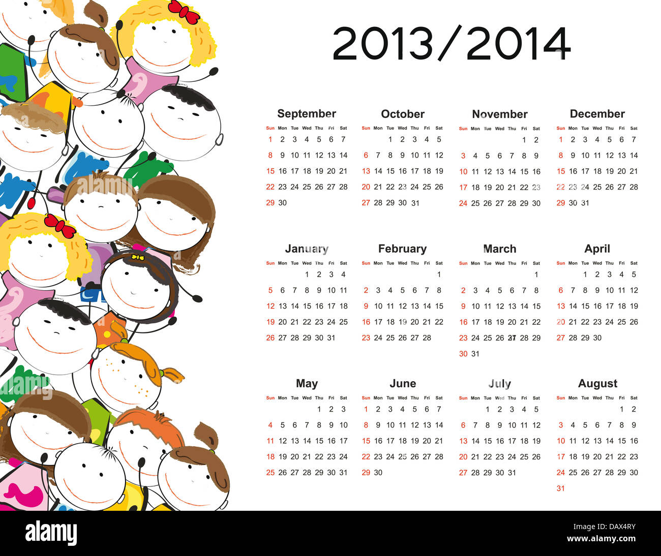 Simple calendar on new school year 2013 and 2014 with happy kids Stock ...