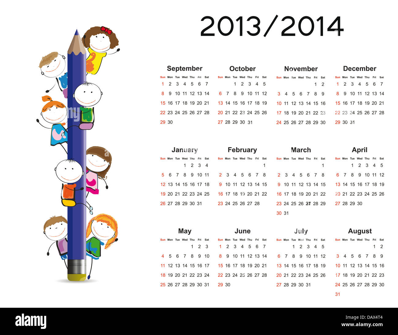 Simple calendar on new school year 2013 and 2014 with happy kids Stock ...