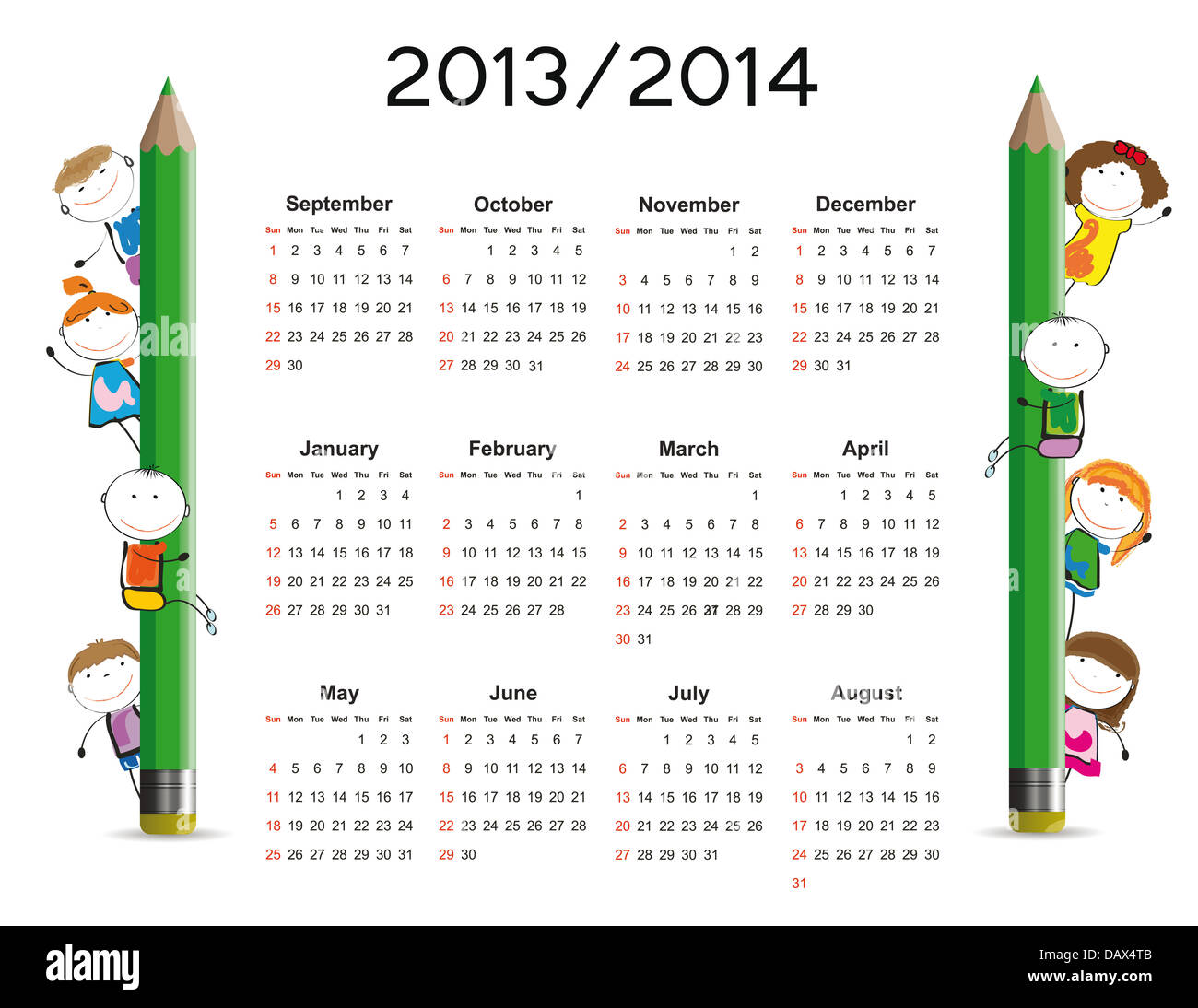 Simple calendar on new school year 2013 and 2014 with happy kids Stock ...