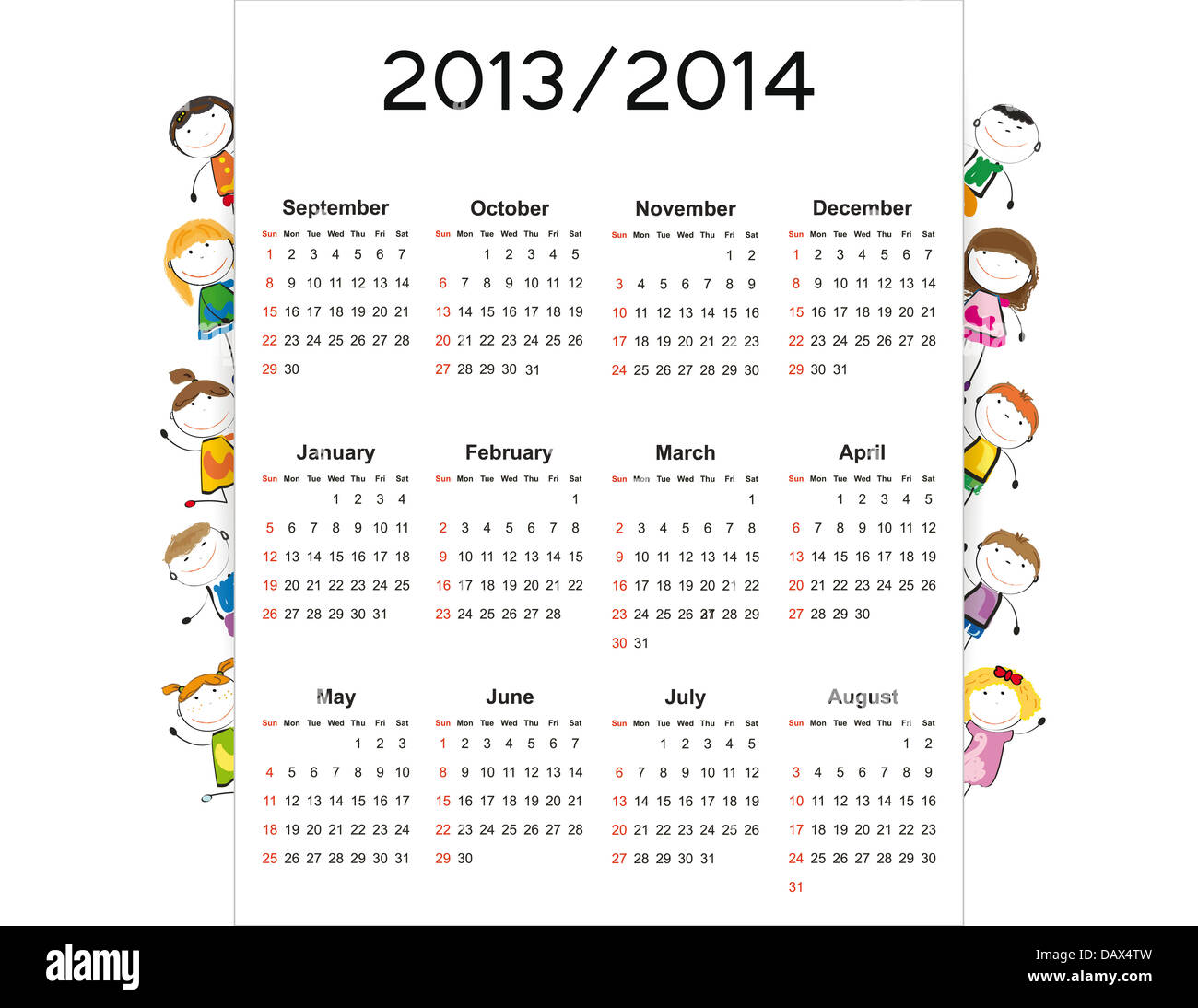 Simple calendar on new school year 2013 and 2014 with happy kids Stock ...