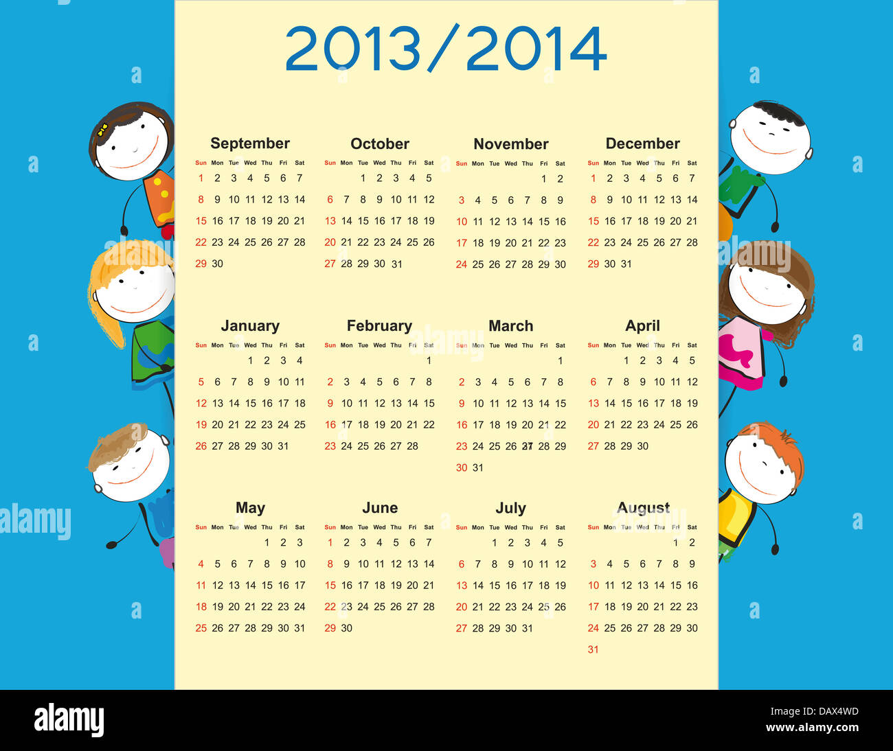 Simple calendar on new school year 2013 and 2014 with happy kids Stock ...