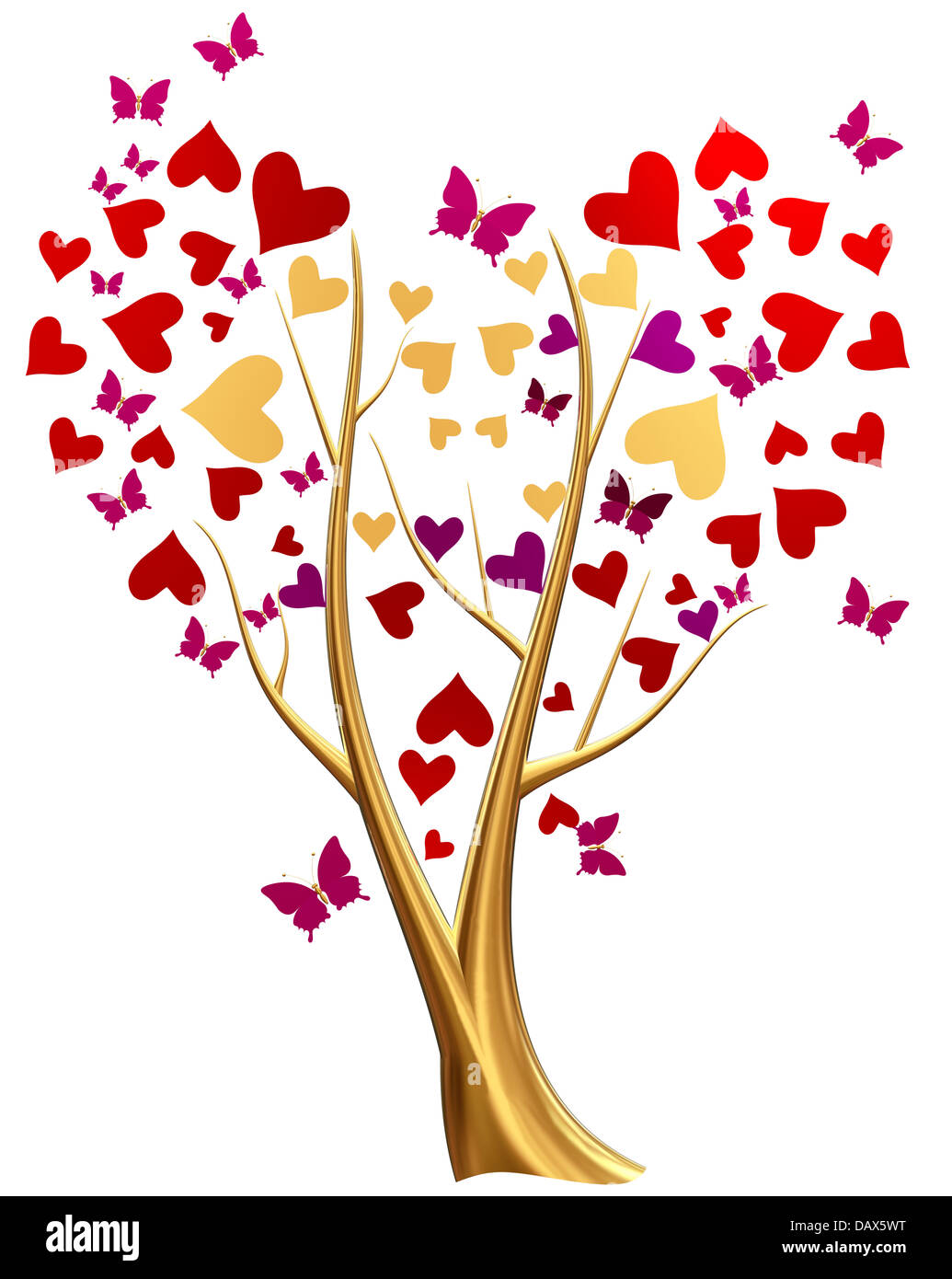 golden tree with hearts and butterflies Stock Photo - Alamy