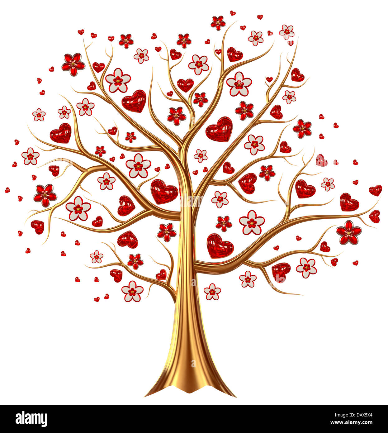 golden tree with hearts and flowers Stock Photo - Alamy