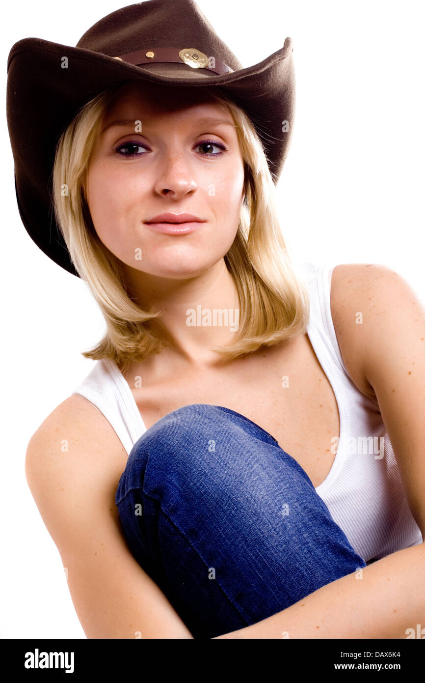 pretty western woman in hat Stock Photo - Alamy