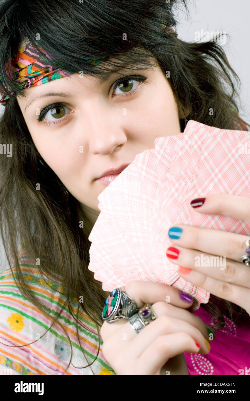 soothsayer with scrying cards Stock Photo - Alamy