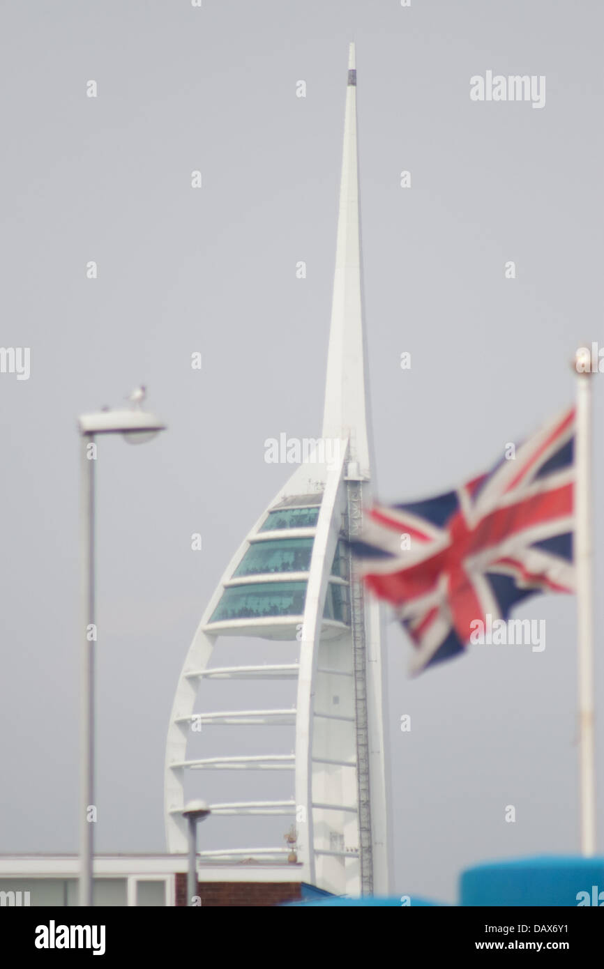 Union Jack flag in front of Spinnaker Tower Portsmouth Stock Photo - Alamy