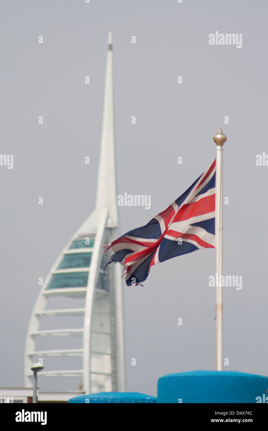 Union Jack flying in front of the Spinnaker Tower in Portsmouth Stock ...