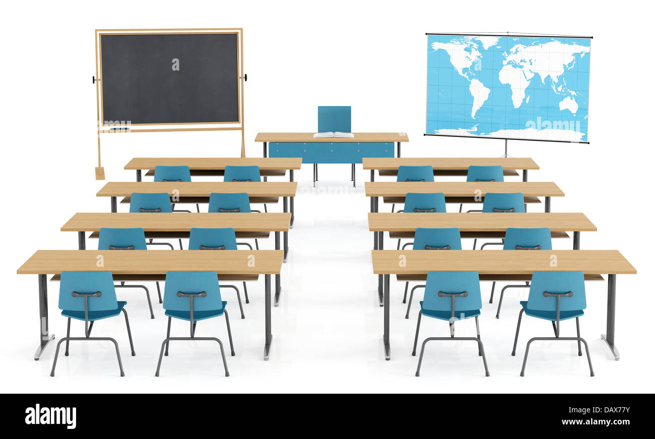 Classroom without student on white - rendering Stock Photo - Alamy