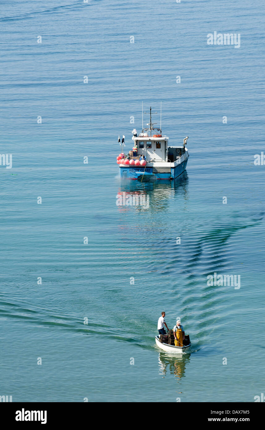 Fishermen return with their catch to Port Isaac North Cornwall UK Stock ...