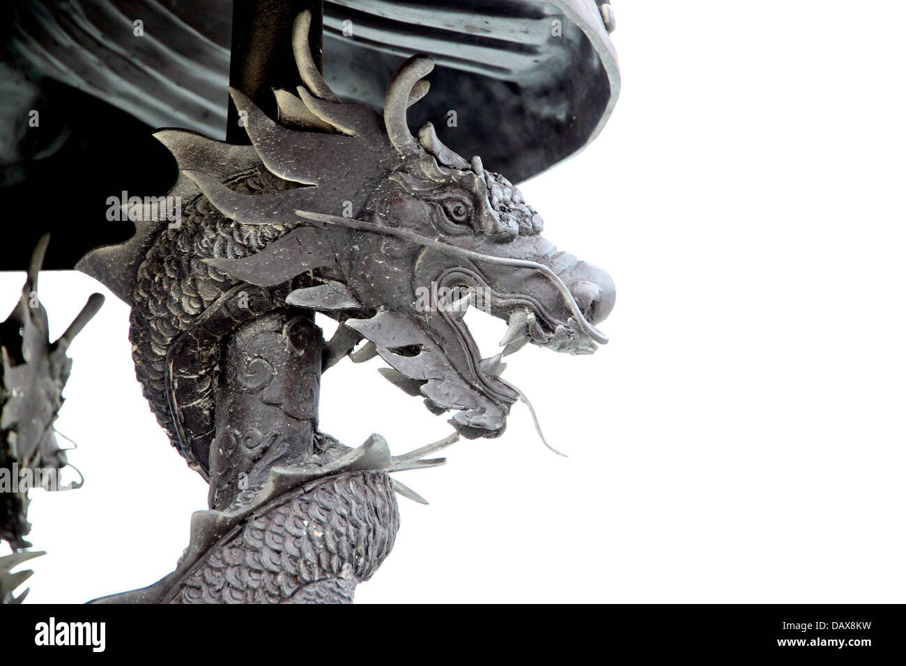The Black dragon statues in Chinese temple on white background Stock ...