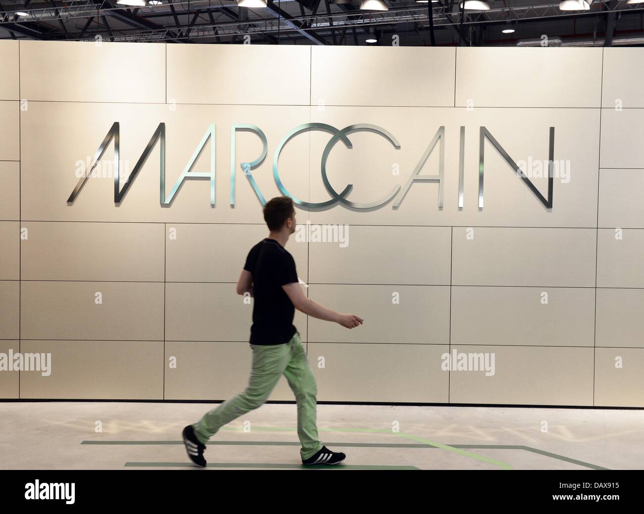 The logo of fashion label Marc Cain is on display at the faion fair ...