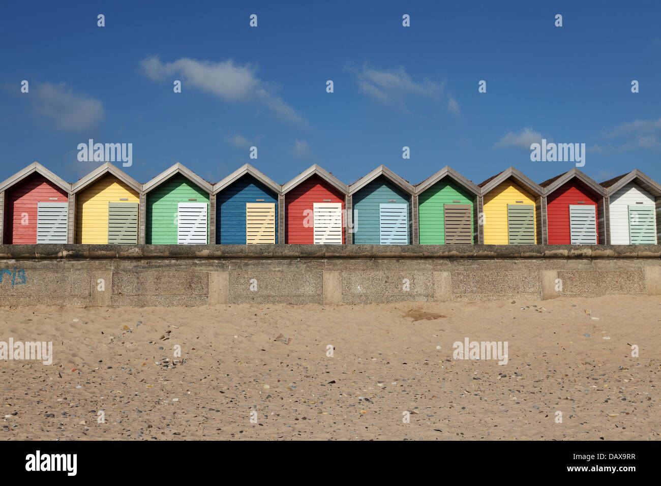 Colourful beach huts at Blyth in Northumberland, England Stock Photo ...