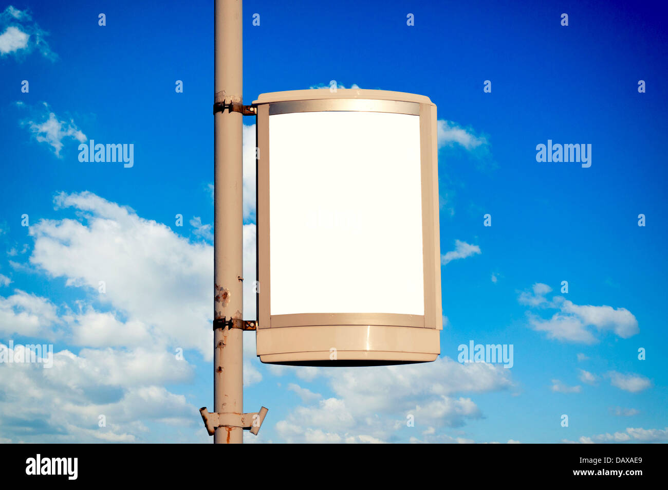 Blank billboard with white clouds and blue sky in background Stock ...