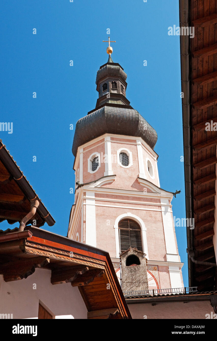 Church bell/clock tower, Castelrotto/Kastelruth, Italy Stock Photo - Alamy