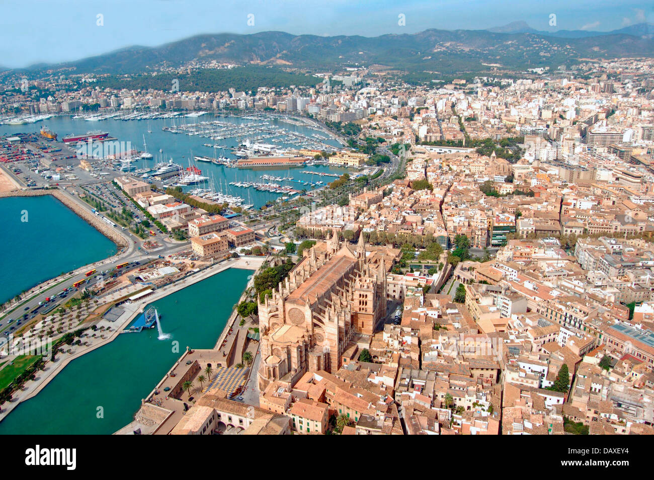 Aerial view from Palma de Mallorca´s cathedral and antique town in the ...