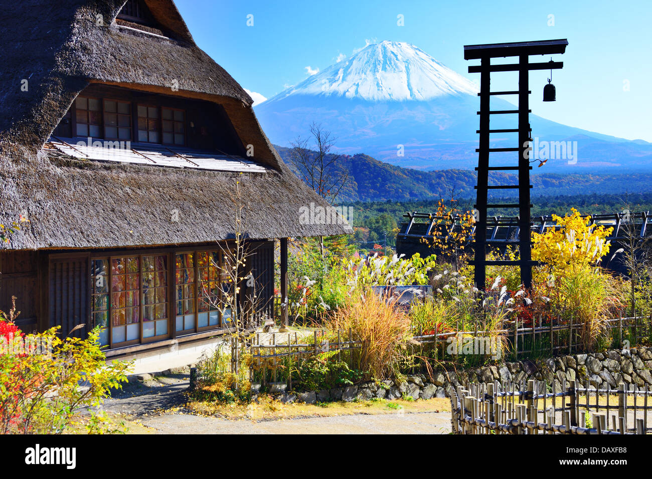 Traditional Japanese huts near Mt. Fuji, Japan Stock Photo - Alamy