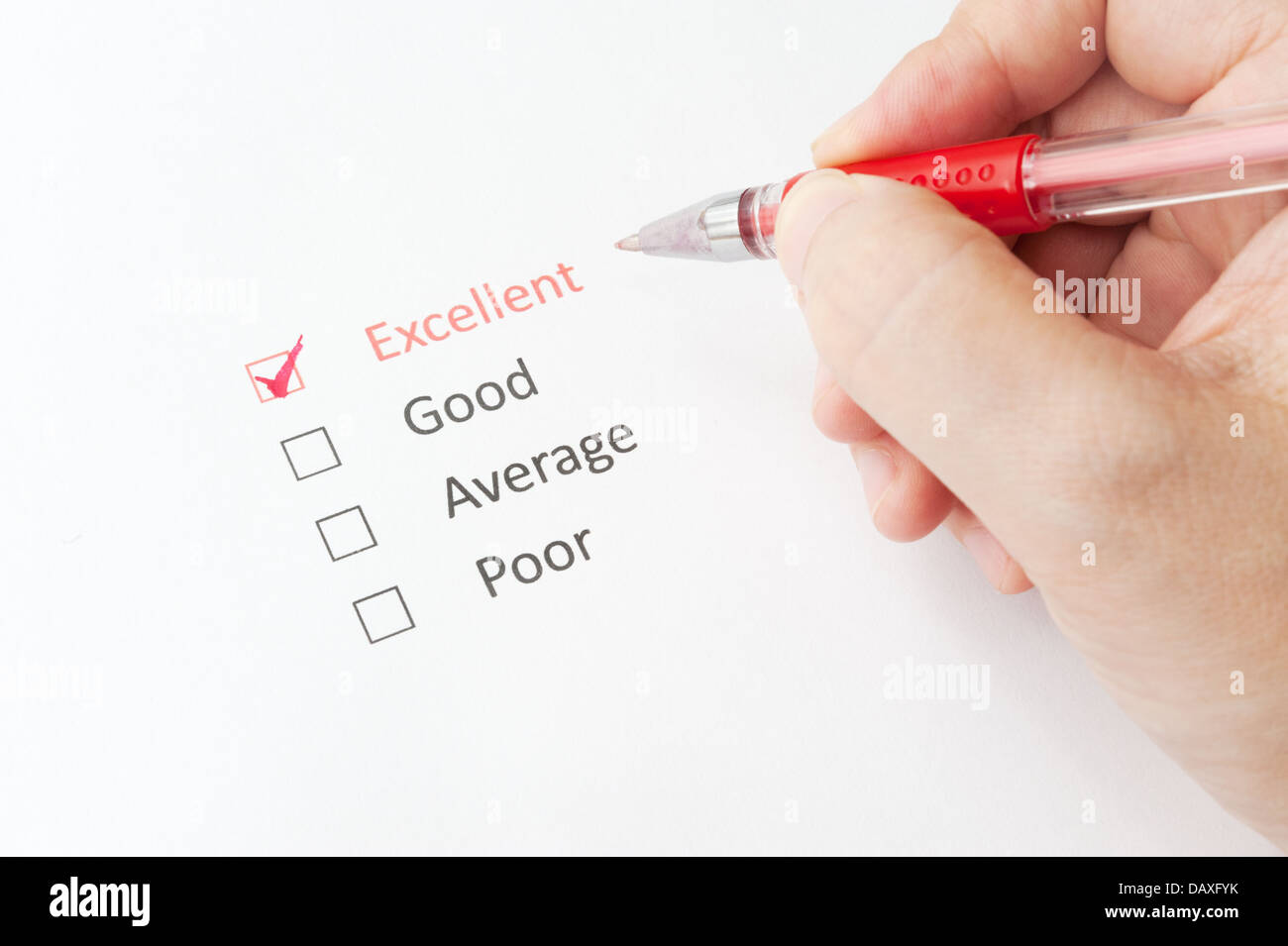 Ticking on excellent using a pen, other options include good, average ...