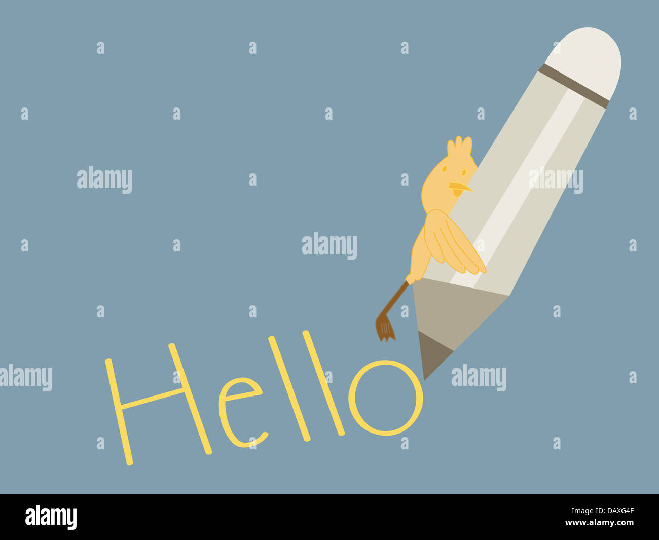 Illustration of duck writing hello with a pencil Stock Photo - Alamy