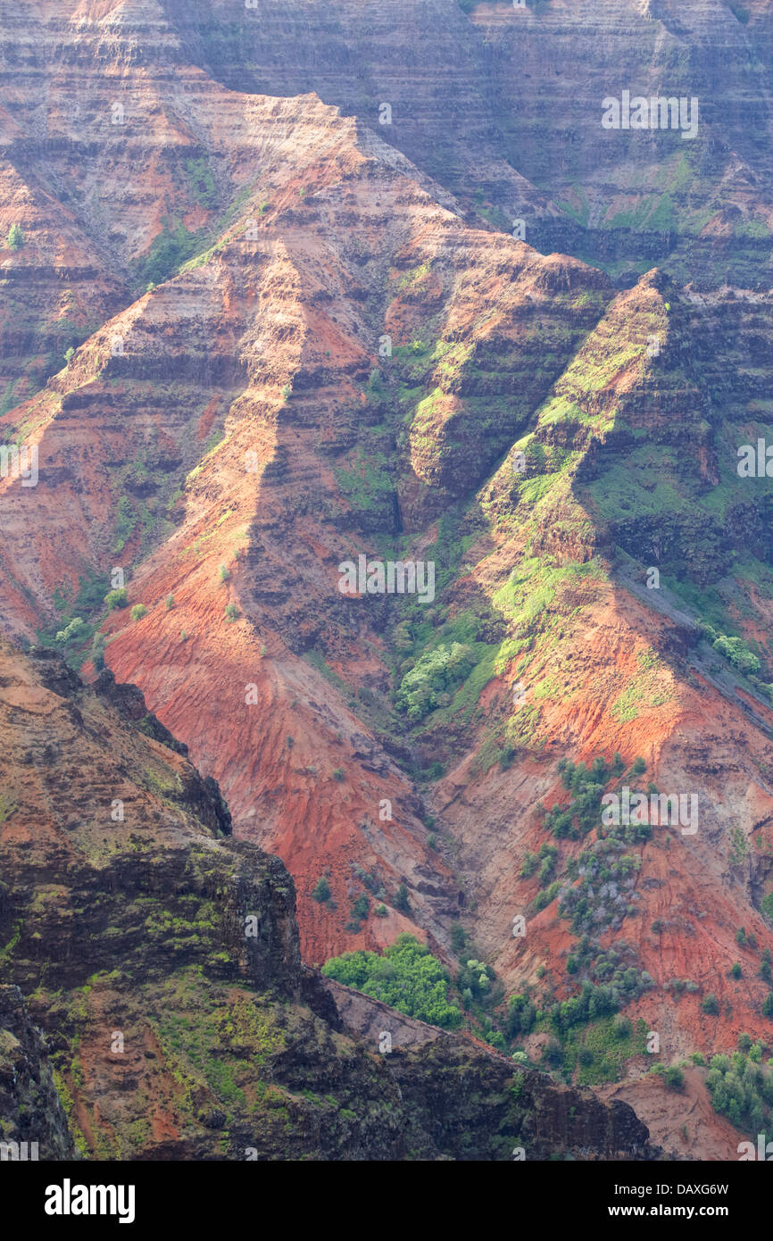 Evening light on the red ridges of Waimea Canyon, in Waimea Canyon ...