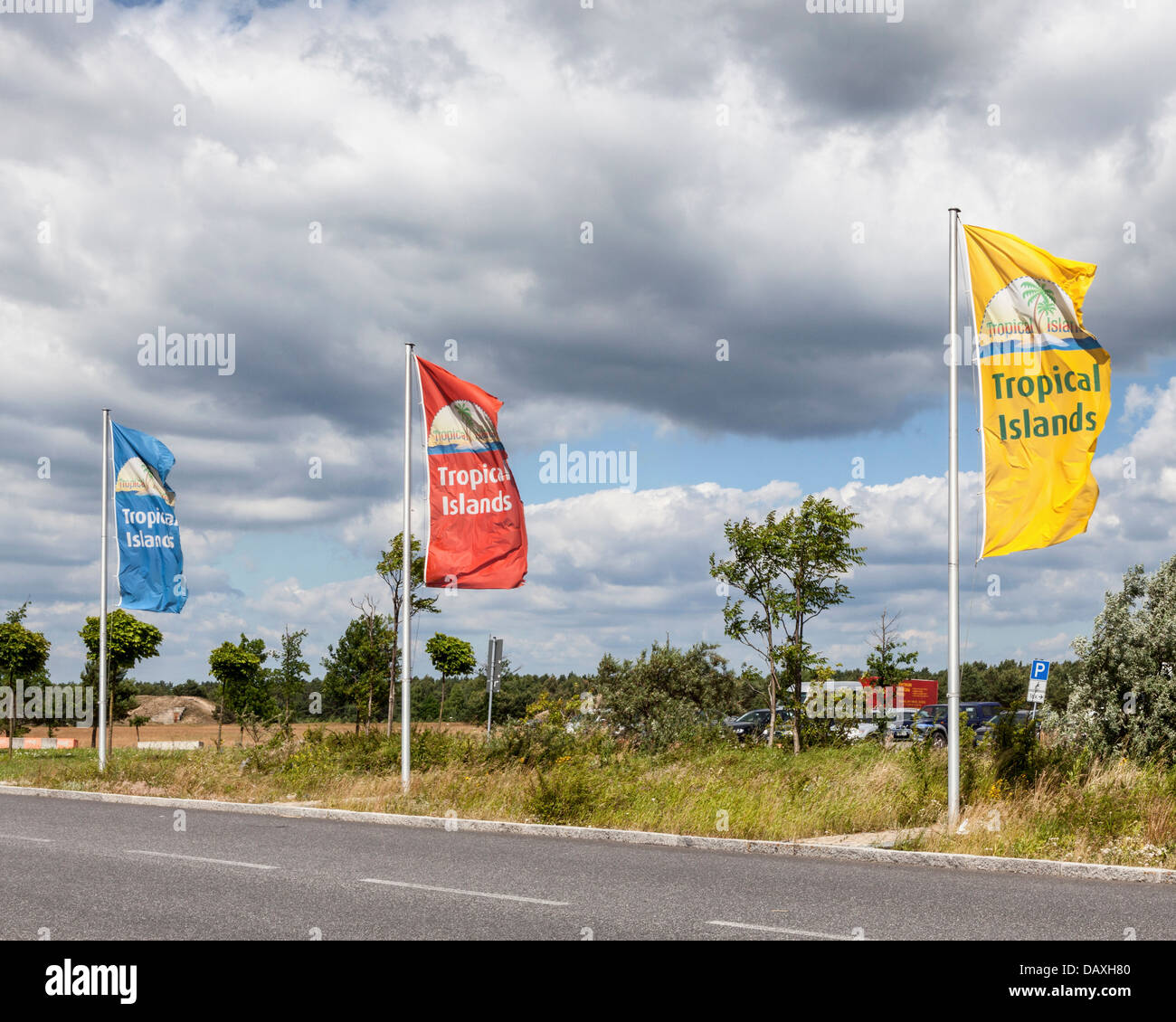 Coloured flags outside the Tropical Islands Resort - A theme park ...