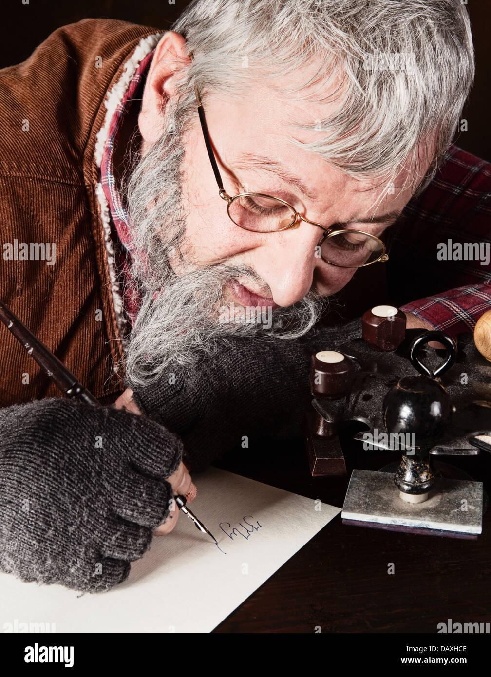Vintage scene of an old man working in an antique office Stock Photo ...
