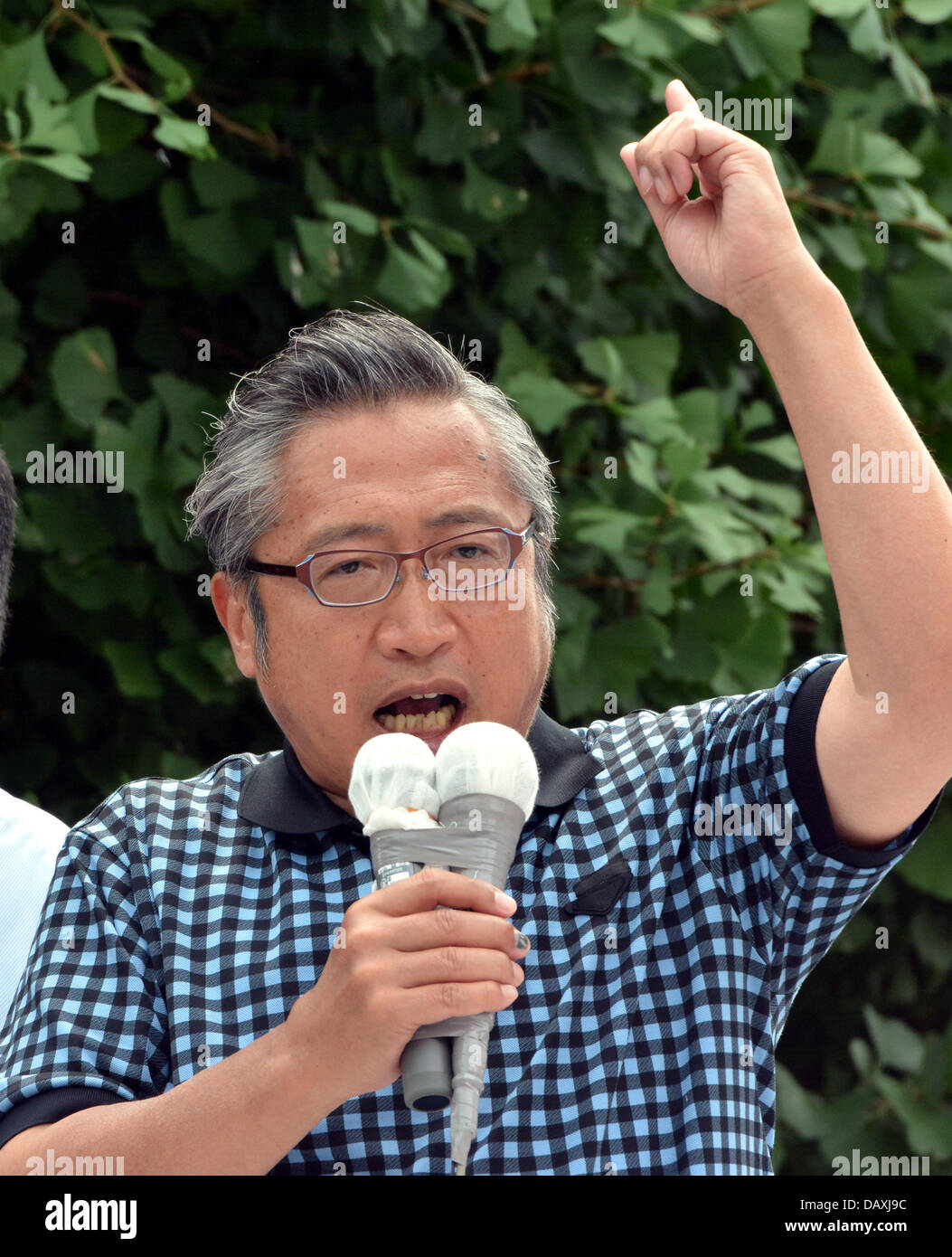 Tokorozawa, Japan. 20th July, 2013. Your Party leader Yoshimi Watanabe ...